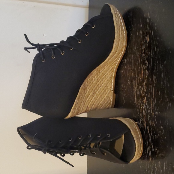 bucco | Shoes | Black Peep Toe Wedge Booties | Poshmark